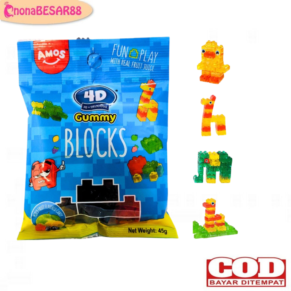 Jual Amos 4D 40GR Gummy Candy Blocks / Permen jelly Lunak / Permen 4D ...