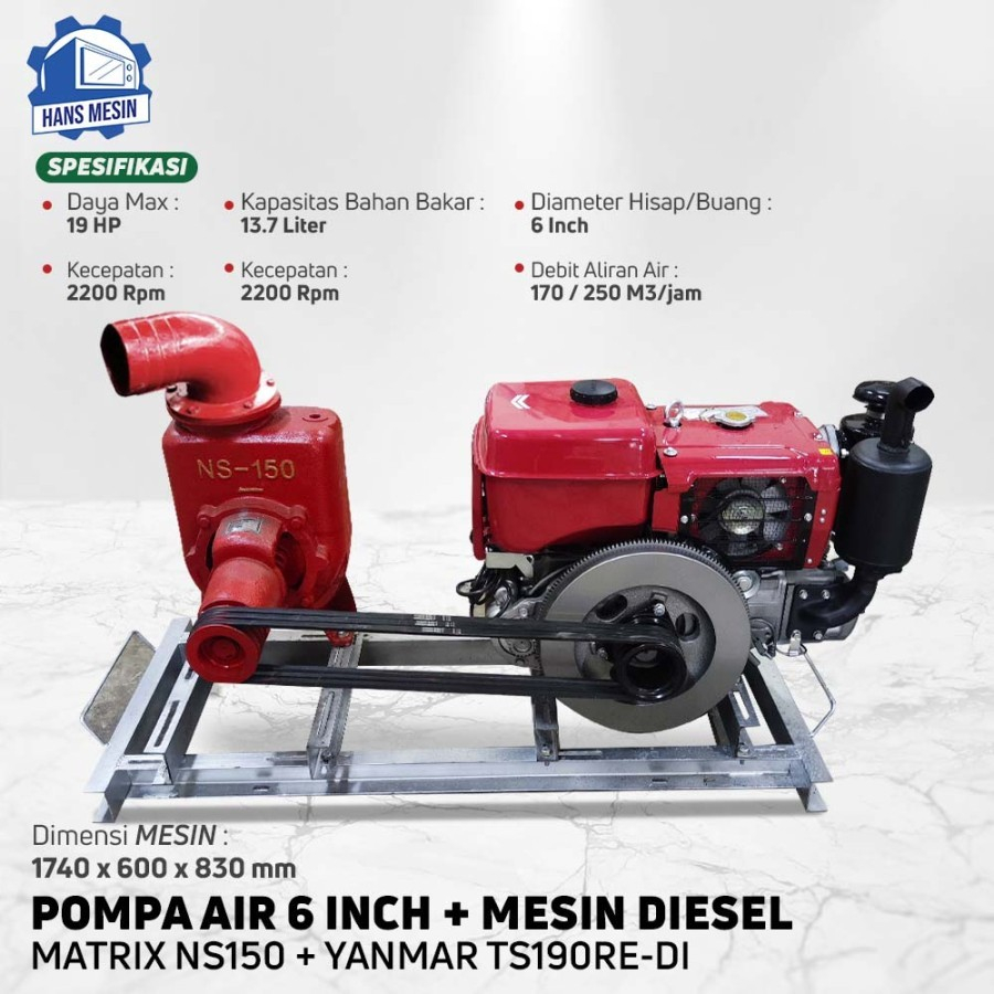 Jual POMPA AIR 6 INCH MATRIX NS150 KOPEL DIESEL YANMAR TS190RE-DI ...