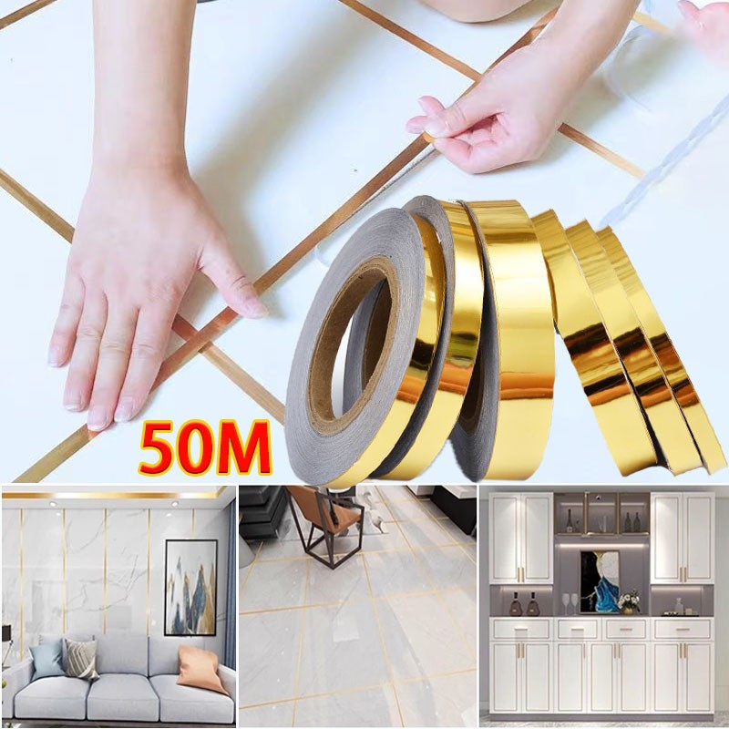 Jual 50M/Roll Gulungan Sticker Gold 2cm-3cm Dekorasi Lantai Strip ...
