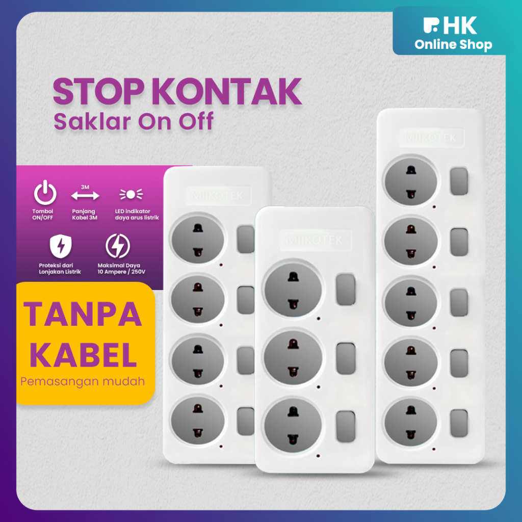 Jual Stop Kontak Kabel Switch 3/4/5 Lubang 3/5/10 Meter SNI Saklar On ...