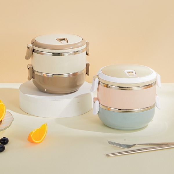 Jual BONBOX LIGHT BROWN Lunch Box Bulat 2 Tingkat 1400ml Rantang Makan ...