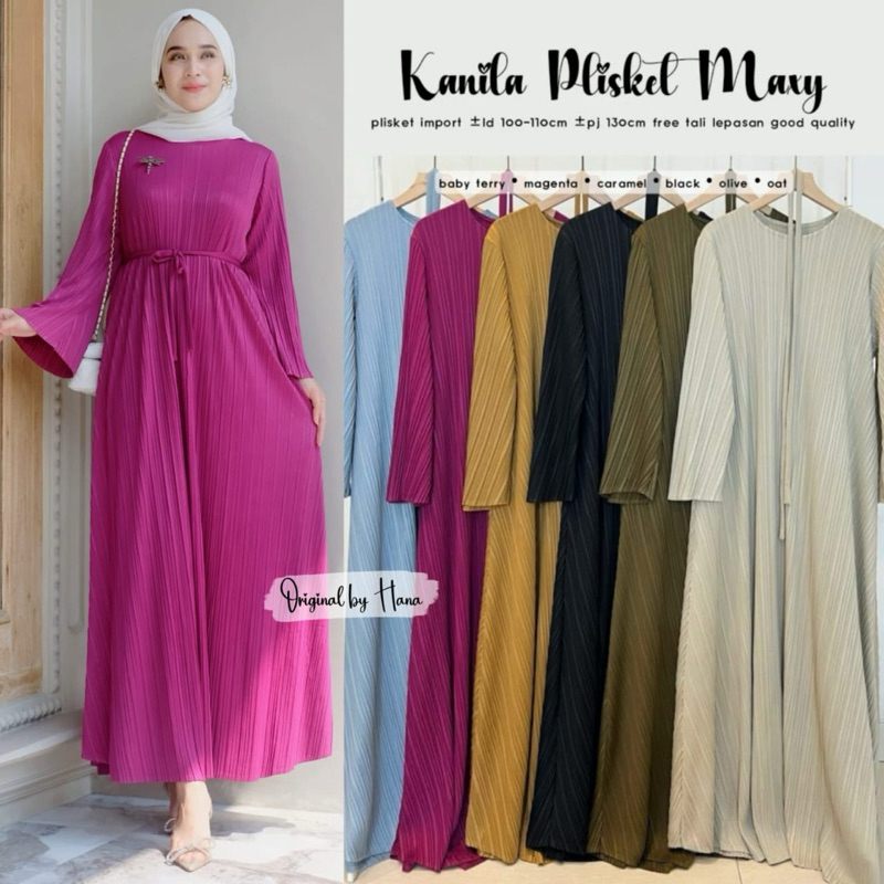 Jual Kanila Plisket Maxy by Hana // Plisket Dress Polos | Shopee Indonesia