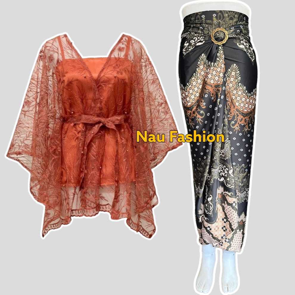 Jual Outfit Atasan Fashion Satu Set Outer brokat cape Brokat Crop ...