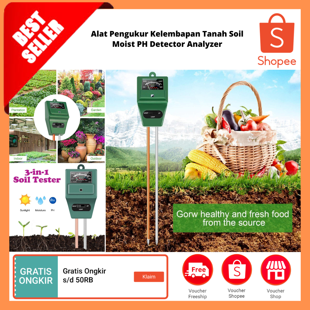 Jual Alat Pengukur Kelembapan Tanah Soil Moist PH Detector Analyzer ...