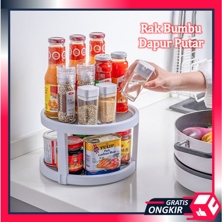 Jual Gratis Ongkir - H6099 Rak Bumbu Dapur Putar / Rak Bumbu 2 Susun ...