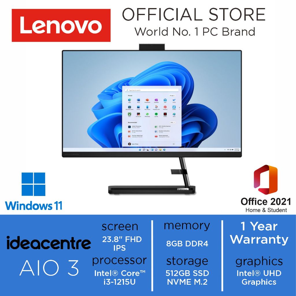 Jual LENOVO IdeaCentre AIO 3 24IAP7-KJID(WHITE)/KHID(BLACK) Intel® Core™ i3-1215U 8GB 512GB SSD ...