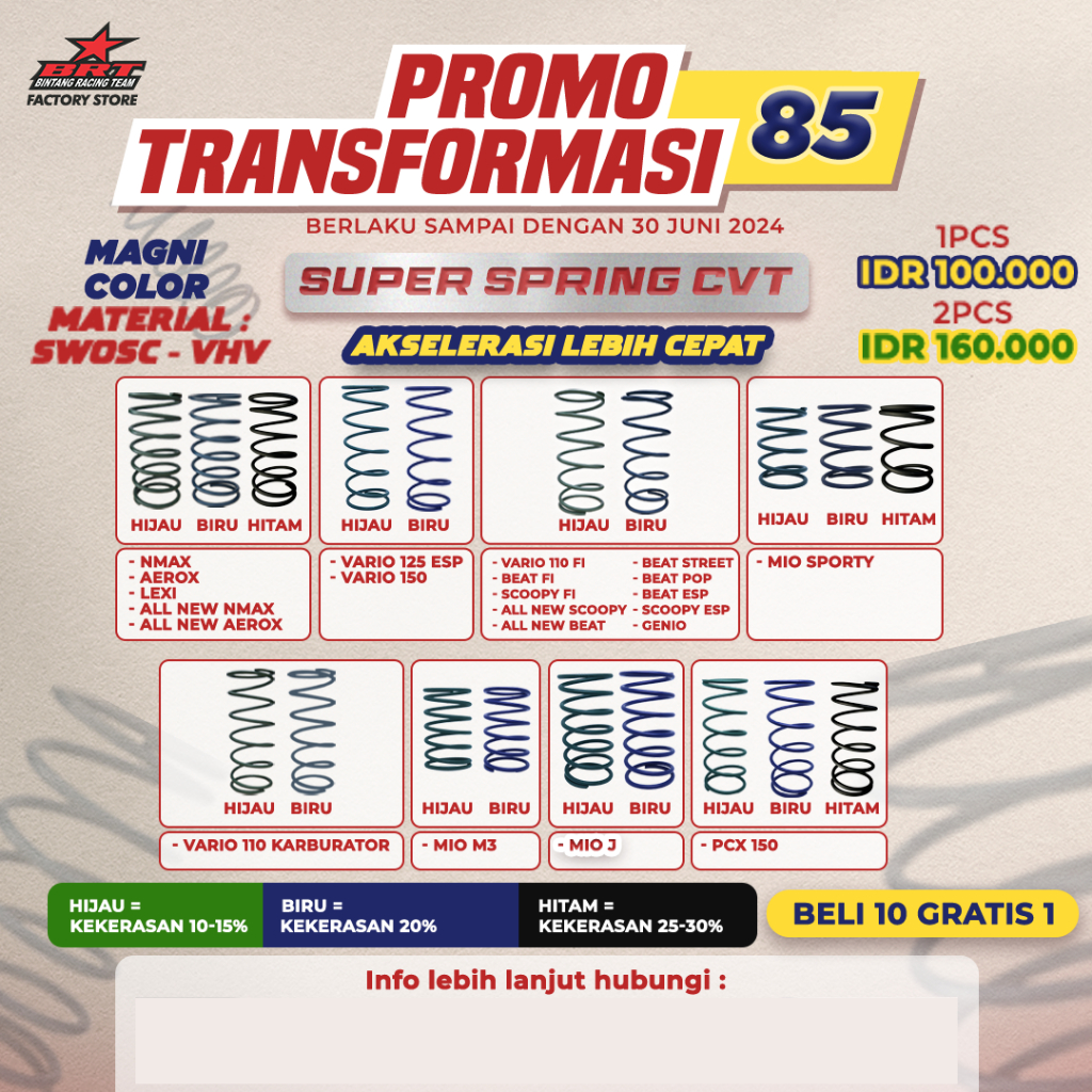 Jual PER CVT - SUPER SPRING CVT BRT - VARIO 110/VARIO 125/VARIO 150 ...