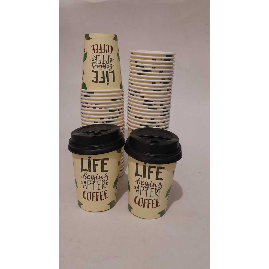 Jual PAPER CUP GELAS TEH / GELAS KOPI KERTAS / CUP MOTIF UKURAN 8 oz + TUTUP | Shopee Indonesia