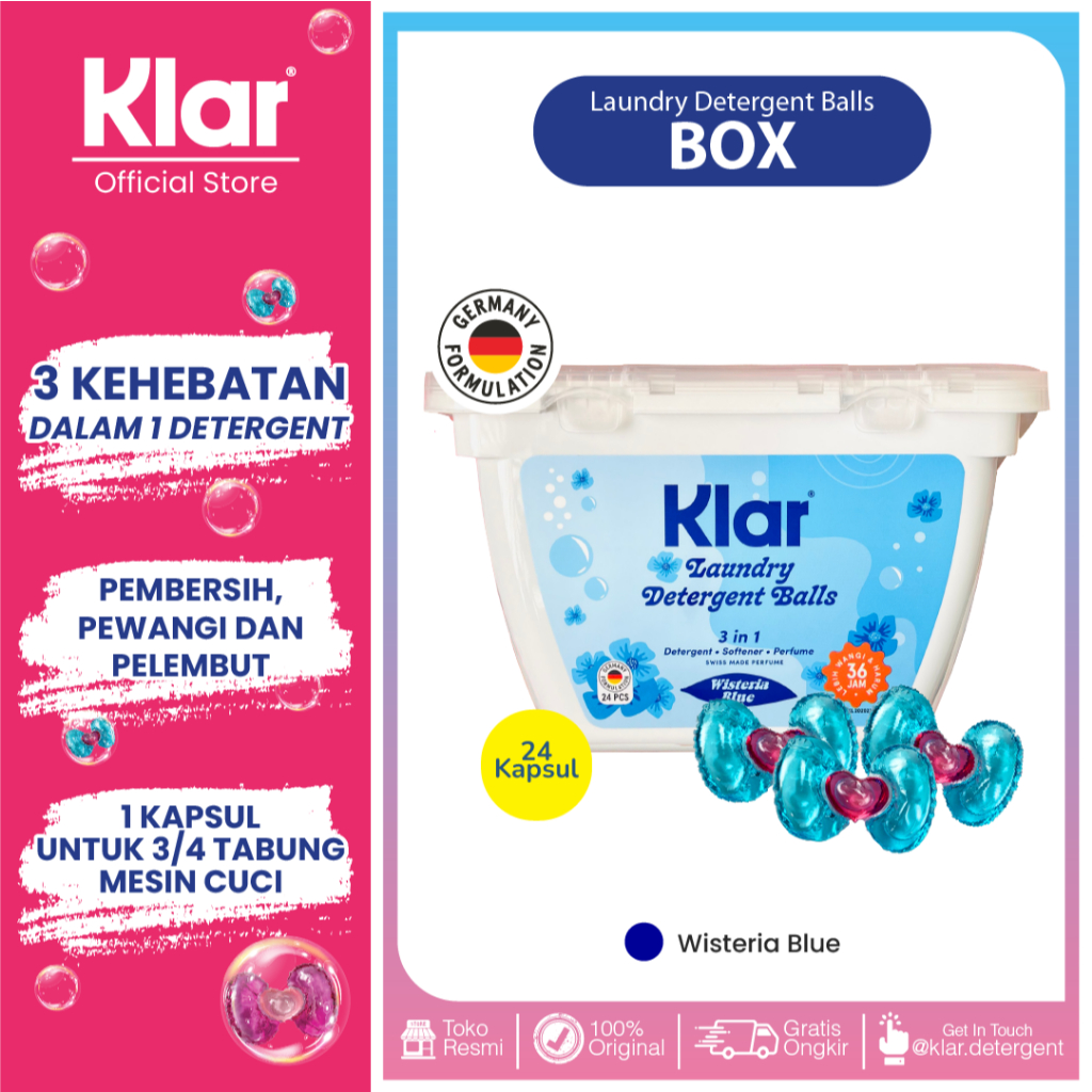 Jual KLAR Kapsul Detergent 3 in 1 (Box) isi 24pcs | Shopee Indonesia
