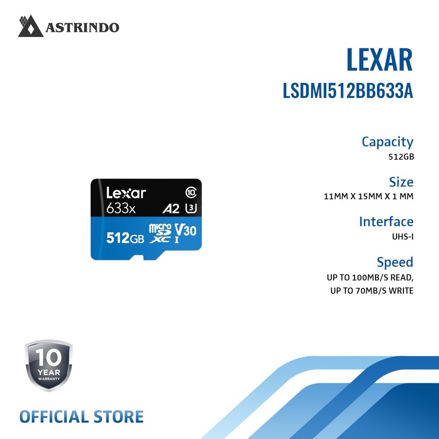 Jual Lexar Blue Micro SD 512GB High Performance 633x MicroSDXC UHS-I A2 ...
