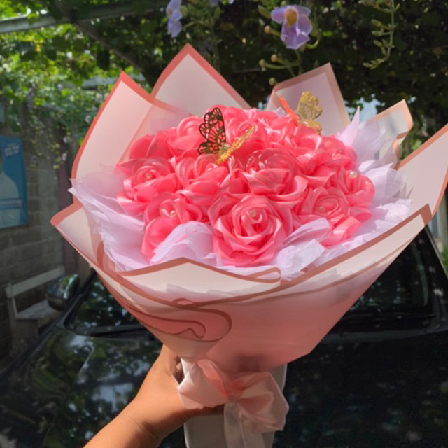 Jual BUCKET BUNGA SATIN PINKBERY | Shopee Indonesia
