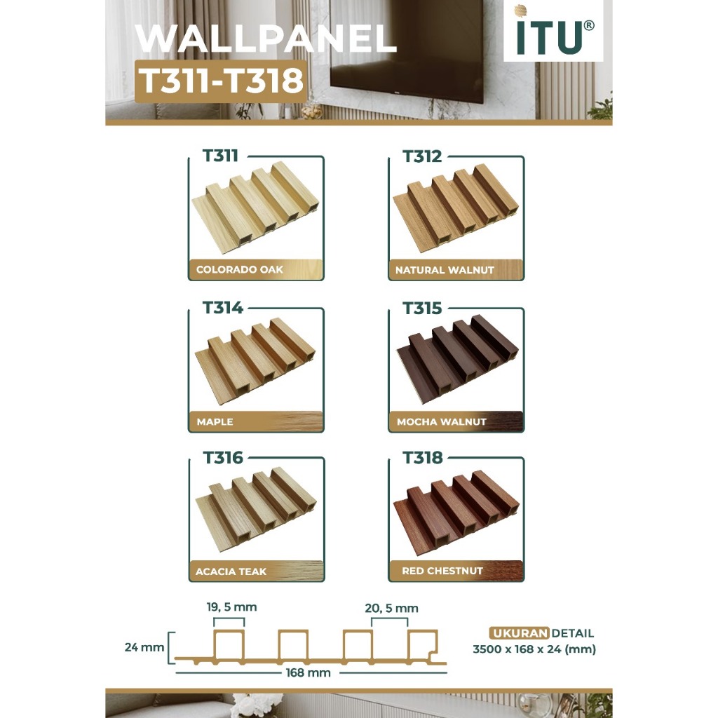 Jual WPC Petak Besar 4 baris / 2.4cm (24x19.5) 3.5 m Wall Art Vertical ...