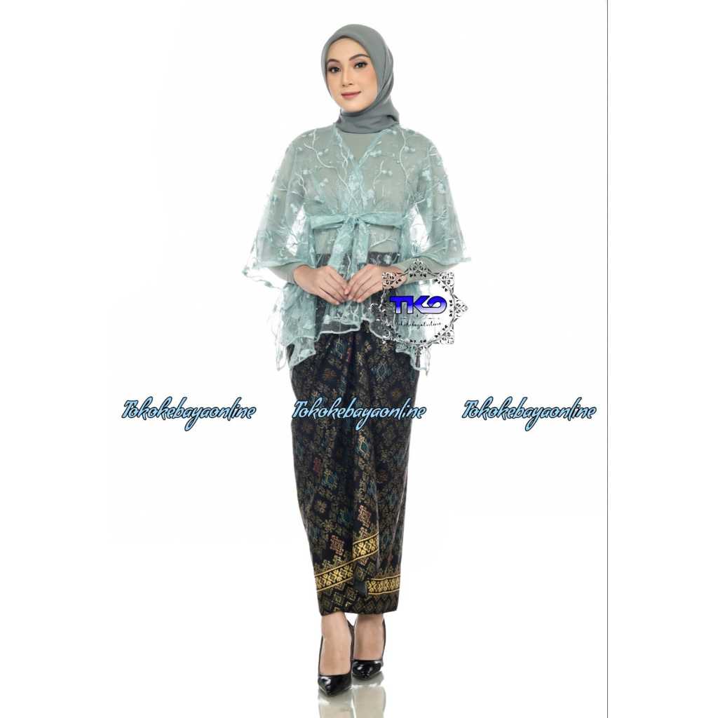 Jual Outfit Atasan Fashion Satu Set Outer brokat cape Brokat Crop ...