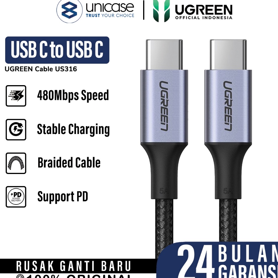 Jual Harga Murah Cable Data USB Type C to Type C UGREEN US316 Braided ...