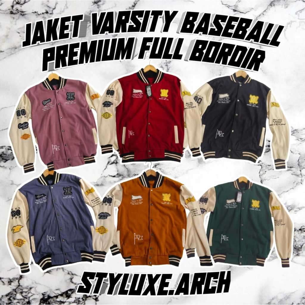 Jual Jaket Varsity Baseball Full Bordir Aplikasi 3D Premium Bahan ...