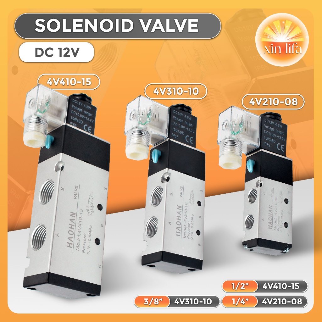 Jual Solenoid valve 4V210-08 4V310-10 4V410-15 12V DC HAOHAN | Shopee ...