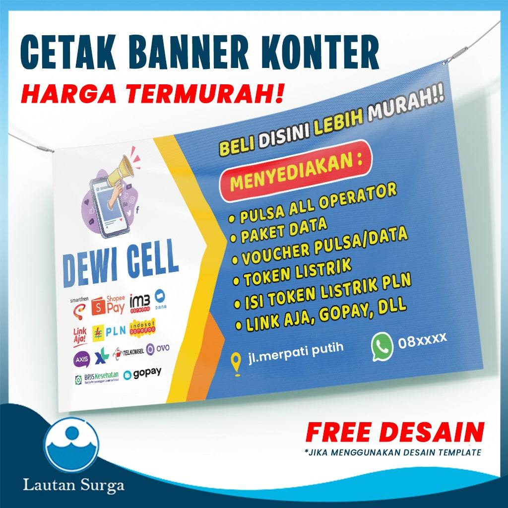 Jual Cetak Banner Konter, Print Spanduk Counter Handphone, Kios Jual Pulsa, Internet Celluler ...
