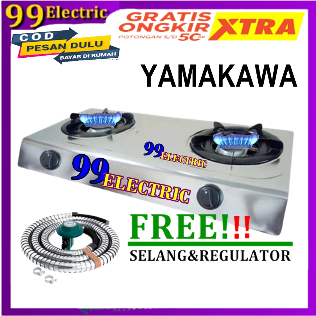 Jual Kompor Gas 2 Tungku Stainless& +Selang Gas+Regulator Meter ...