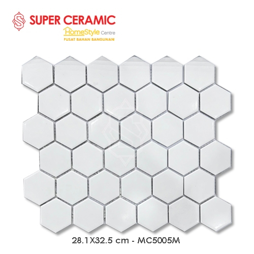 Jual 26x32cm MOSAIC Tile - Hexagon Putih Polos 2" Matt / MC5005M ...