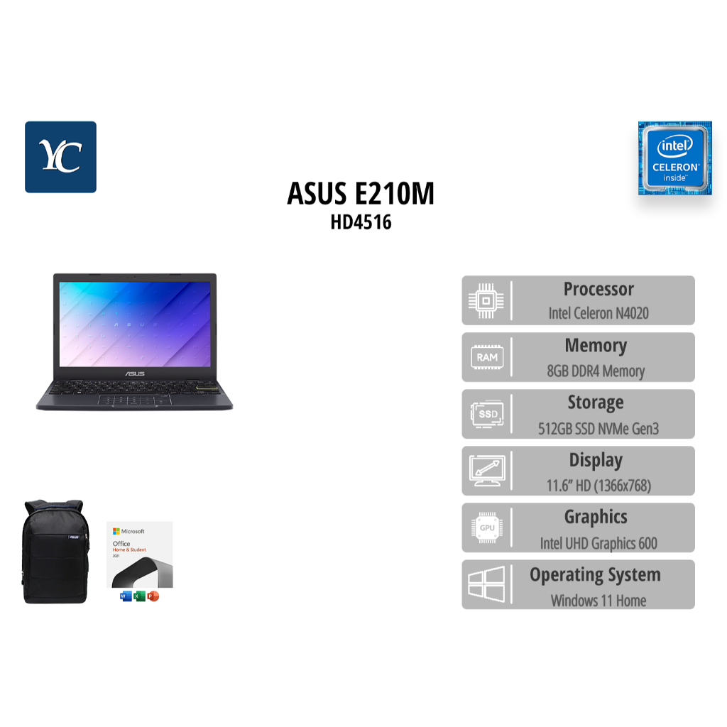 Jual Asus Vivobook E210MAO N4020 RAM 8 GB SSD 512GB Win 11 OHS 11.6 H D ...