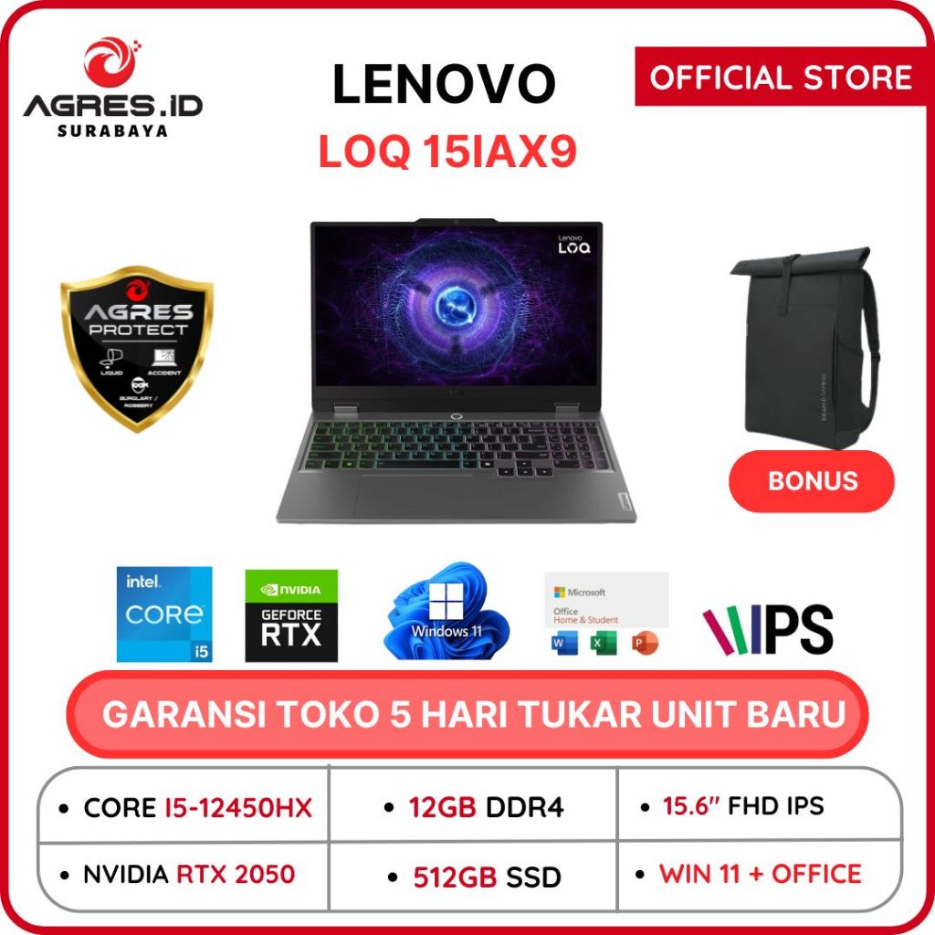 Jual LENOVO LOQ 15 I5 12450HX RTX2050 4gb/ 12gb 512gb15.6FHD 144Hz ...