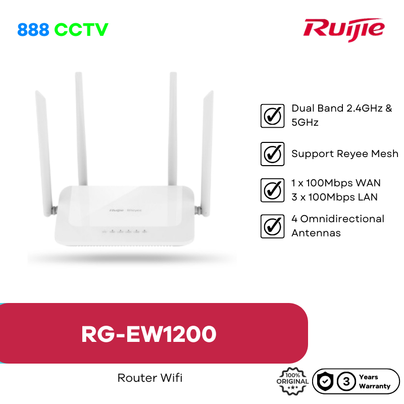 Jual Ruijie Reyee RG-EW1200 Wi-Fi 5 Dual Band Wireless Mesh Router ...