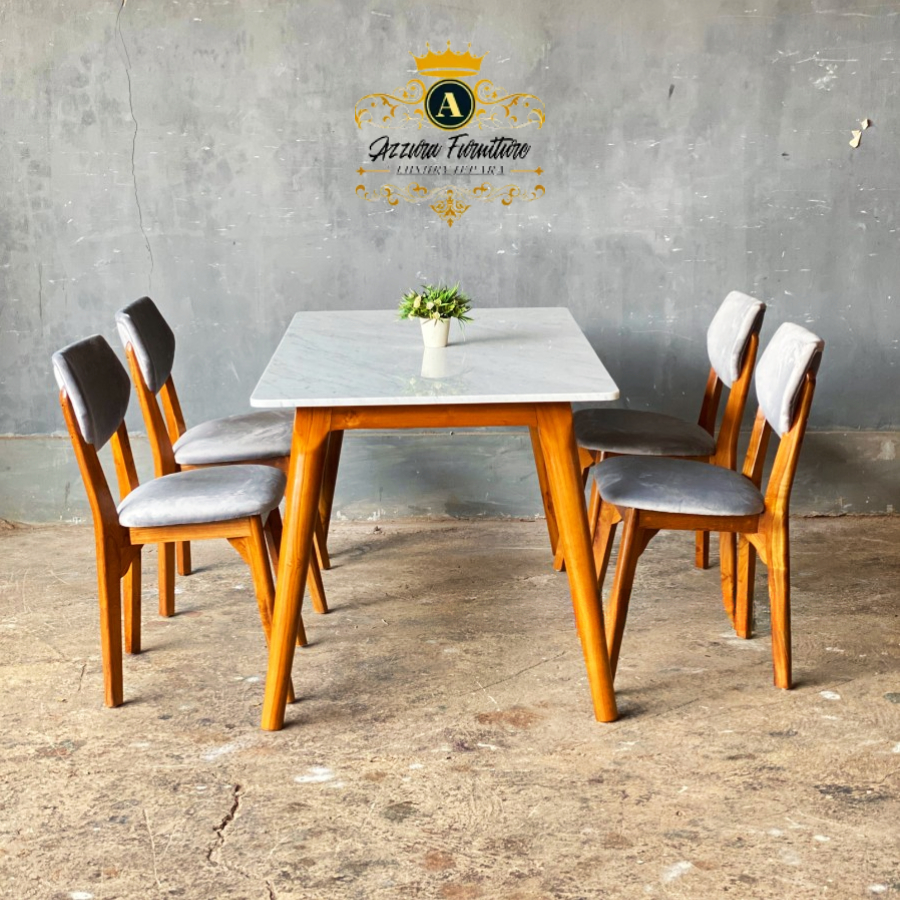 Jual Meja Makan Set Marmer 4 Kursi Minimalis Meja Makan Jati Top Marmer | Shopee Indonesia