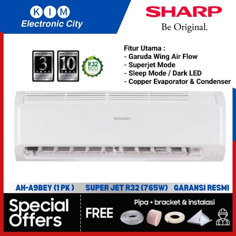 Jual AC SHARP 1 PK AH-A9BEY 1 PK STANDARD SUPER JET TURBO COOLING R32 (765W) [GARANSI RESMI ...