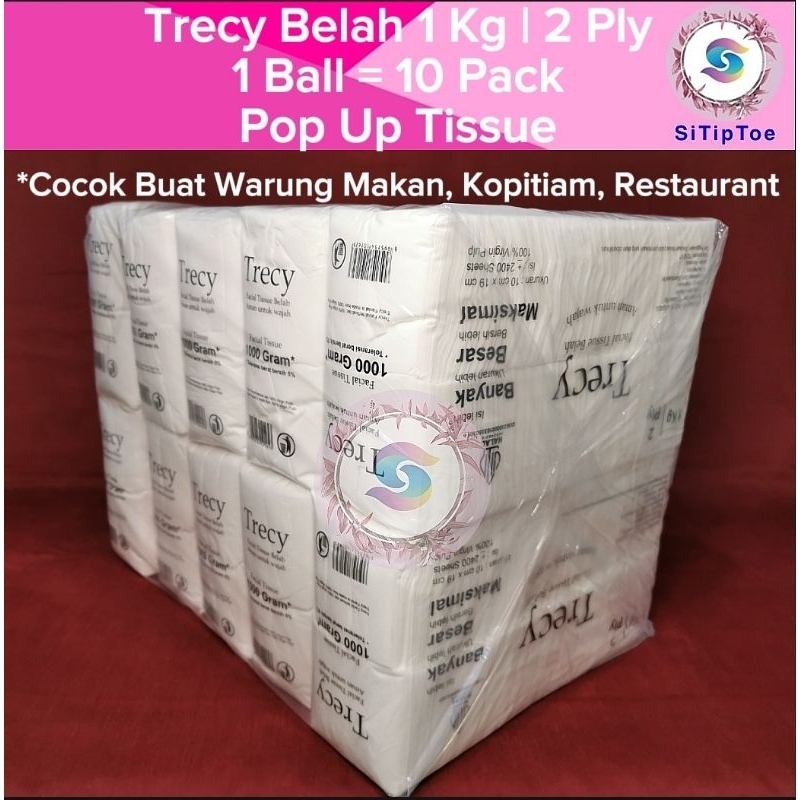 Jual [1 Ball @ 10 Pack] Tisu TRECY Pop Up/Belah Tissue 1 Kg 2 Ply 2400 ...