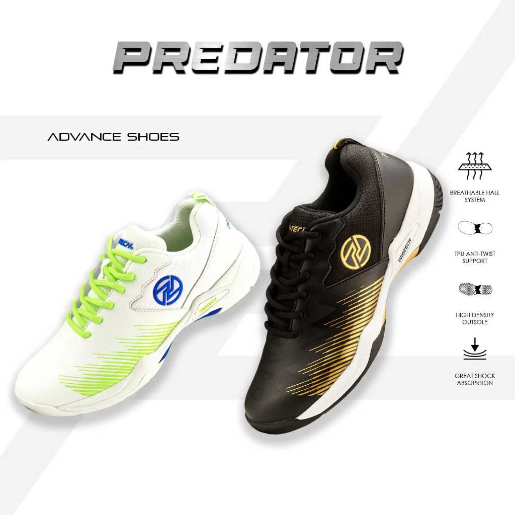 Jual Sepatu Badminton Advanced PROTECH Predator Shoe | Black / White ...