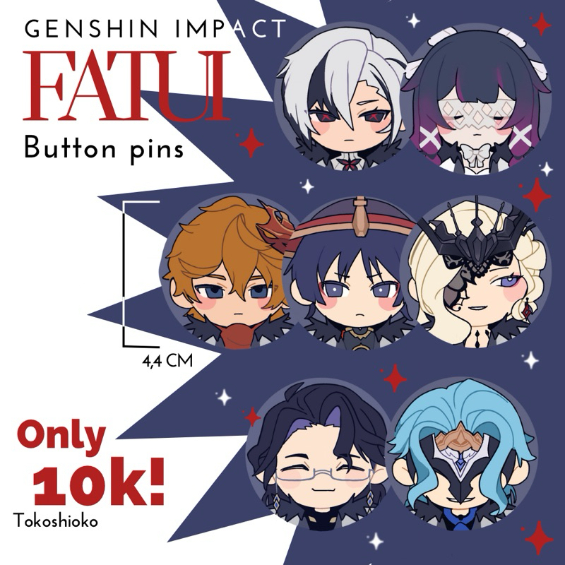 Jual [PO] Button Pins Fatui Harbinger Genshin Impact Arlecchino Tartaglia Dottore Columbina ...