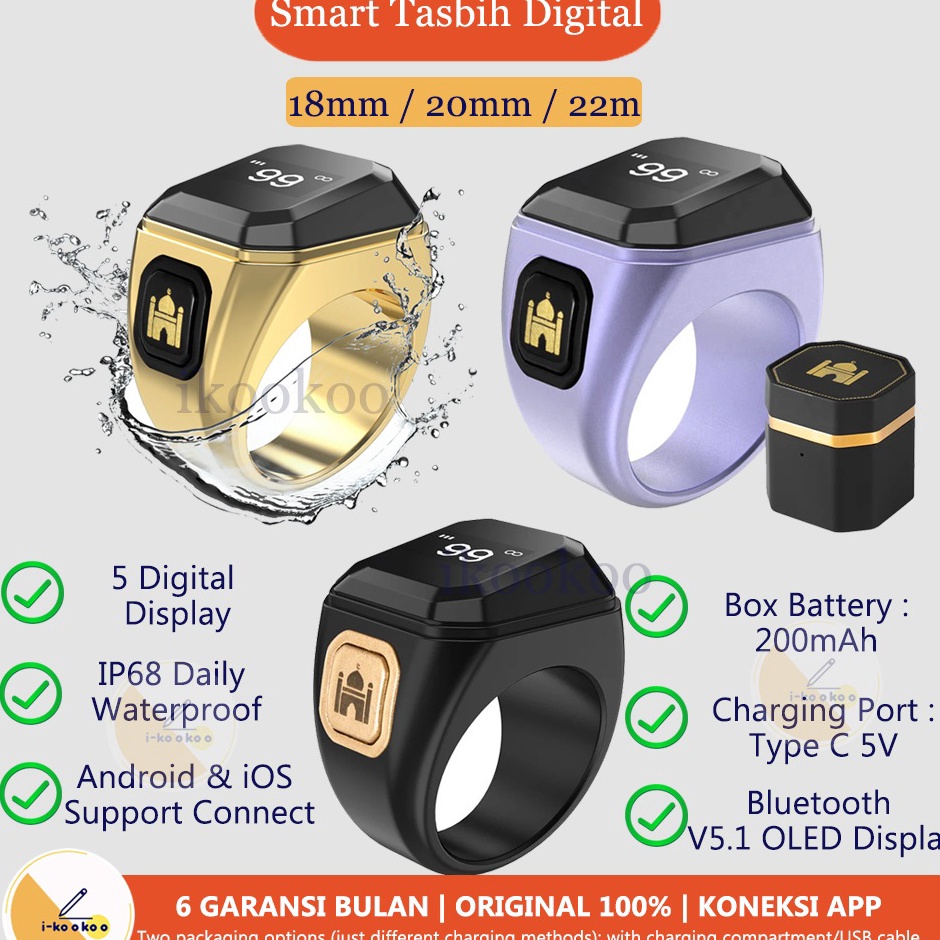Jual Model Terjamin ikookoo Ziker Ring Smart Digital Tasbih Aluminum ...