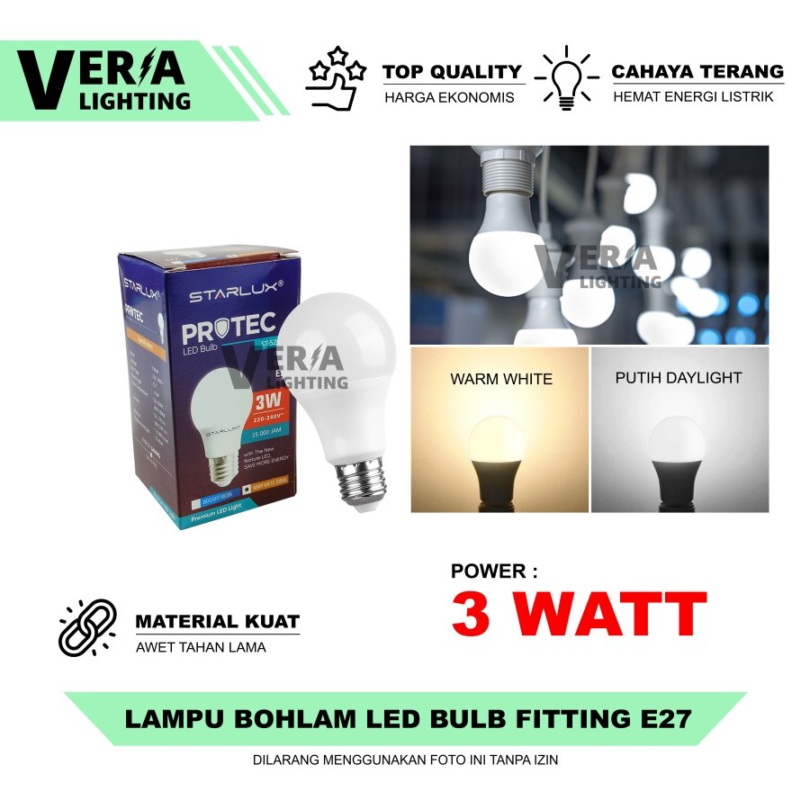 Jual Lampu Bohlam LED Bulb 3 Watt 3W Kuning Warm White/Putih SNI ...