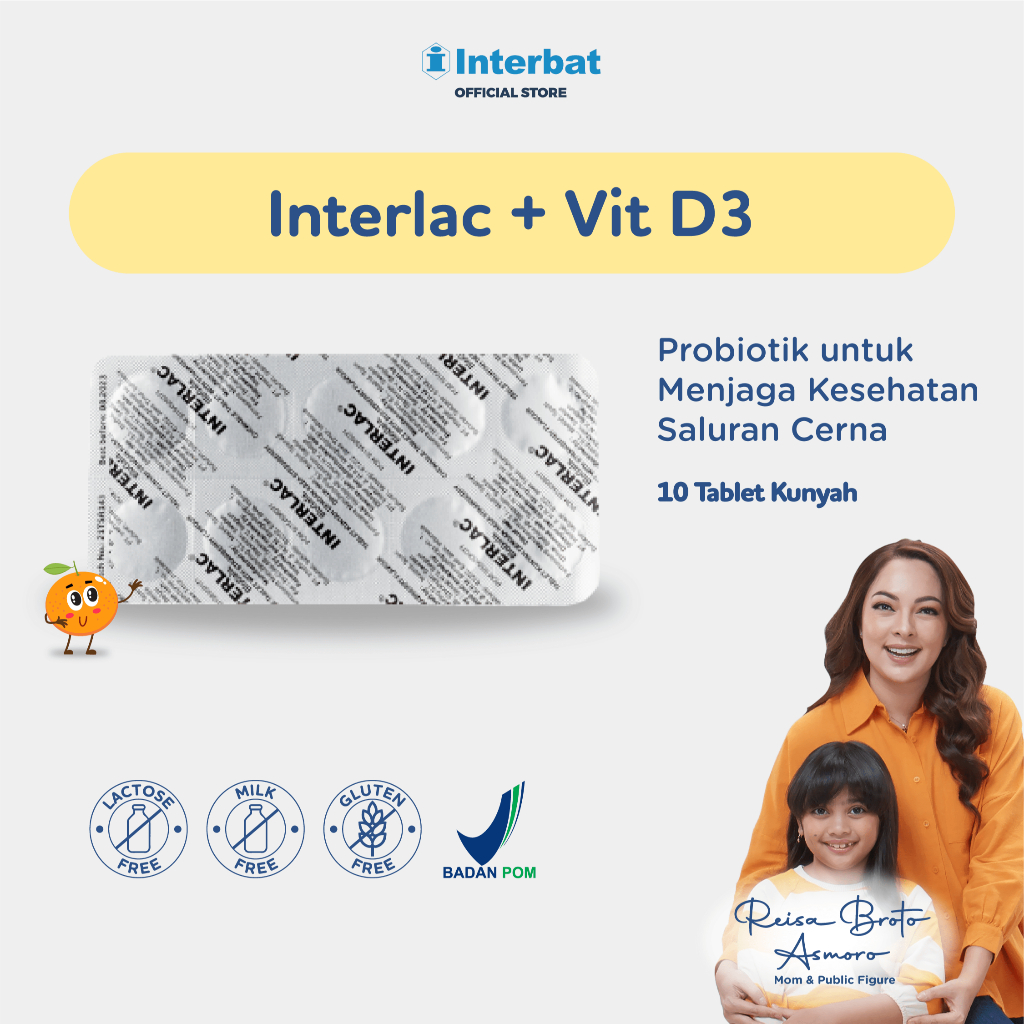 Jual Interlac Probiotik + Vit D3 400 IU 1 Strip @10 Tablet - Menjaga ...