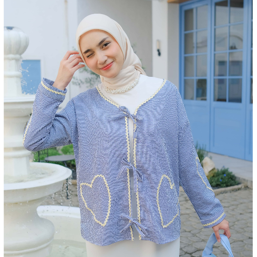Jual Mayoutfit Ella Cardigan | Cardigan Motif Gingham Kerah V-neck ...