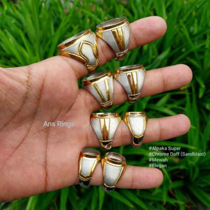 Jual ELEGAN‼️ Ring Emban Akik Alpaka Super Doff Kombinasi / Chrome Gold ...
