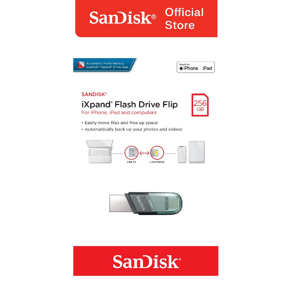 Jual SanDisk iXpand Flip 256GB Flash Drive OTG Lightning USB 3.1 for ...