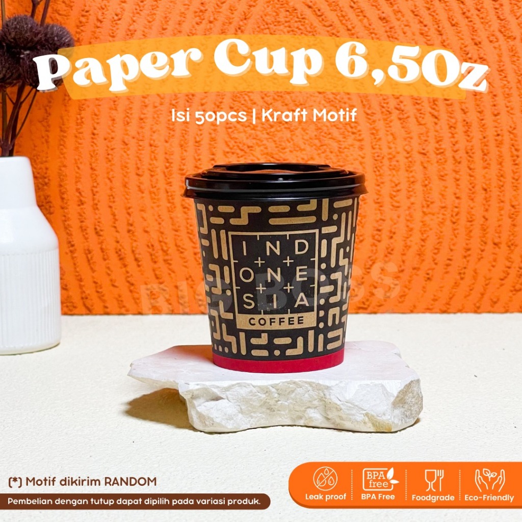 Jual [ISI 50PCS] Paper Cup 6,5 Oz (190ml) Tahan Panas / Gelas Kertas Kopi Teh Food Grade ...