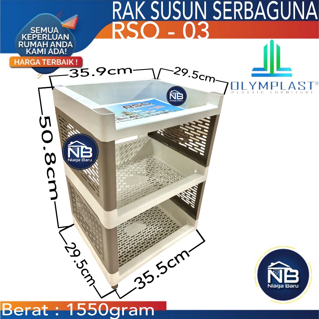 Jual Rak Susun 3 Olymplast Serbaguna Plastik RSO 03 Dapur / Buku / Piring | Shopee Indonesia