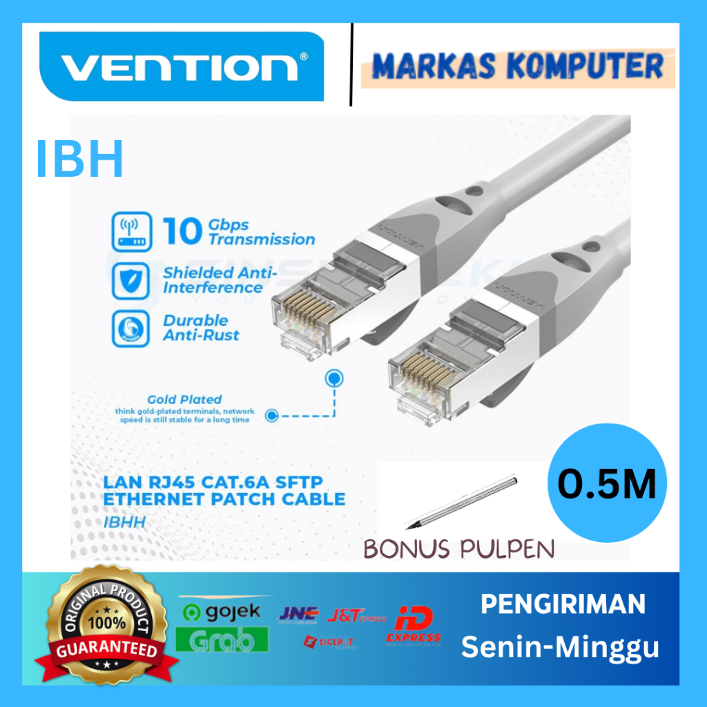 Jual Kabel Lan Vention IBH 0,5M Cat6a Cat6 Ethernet RJ45 Gigabit SSTP ...