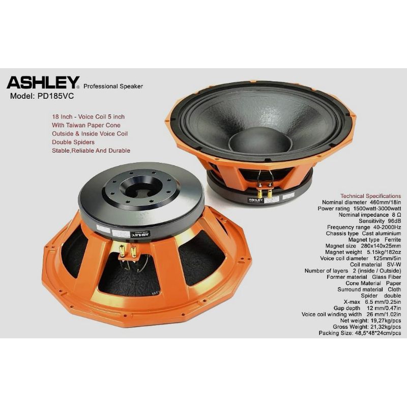 Jual Speaker Ashley 18 Inch PD185VC Voice Coil 5 3000 Watt | Shopee ...