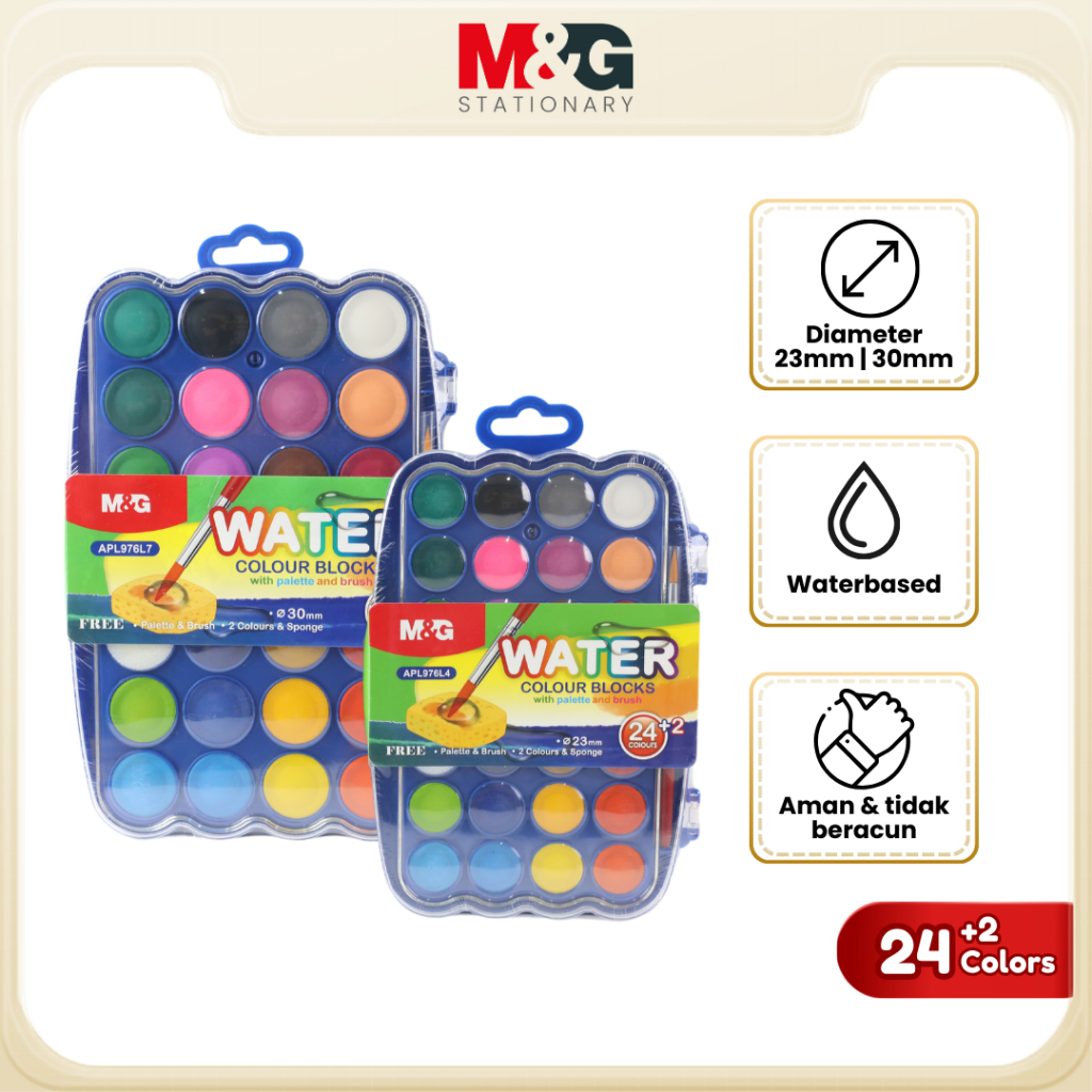 Jual M&G Mini Water Color Blocks 24+2C 23mm Cat Air Lukis 1 Set 24 ...