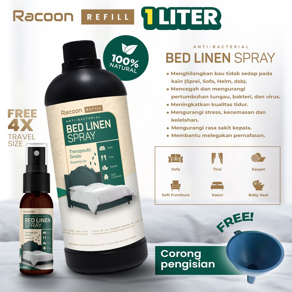 Jual Racoon Bed Linen Spray Refill 1 LITER Anti Virus & Bakteri ...