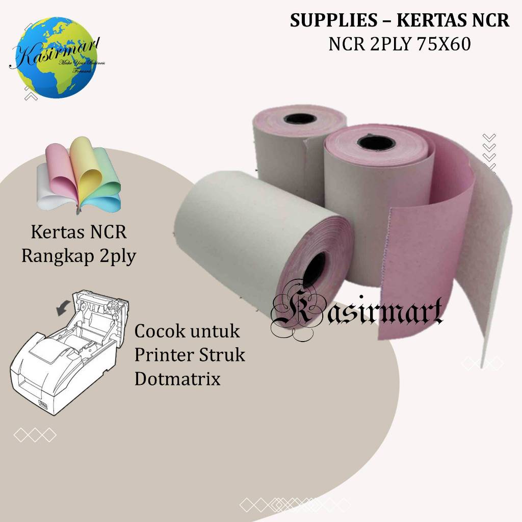 Jual Kertas Struk Rangkap NCR 2ply 75x60 76x60 Paper Roll Printer Dot ...