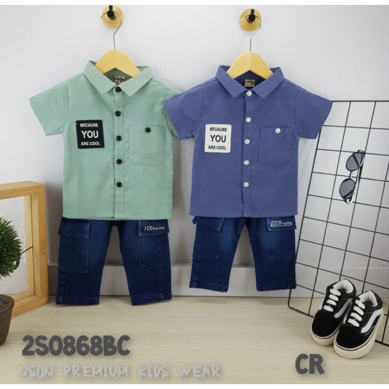 Jual setelan anak cowok USON 0868 kemeja cel jeans pj size S-100 ...
