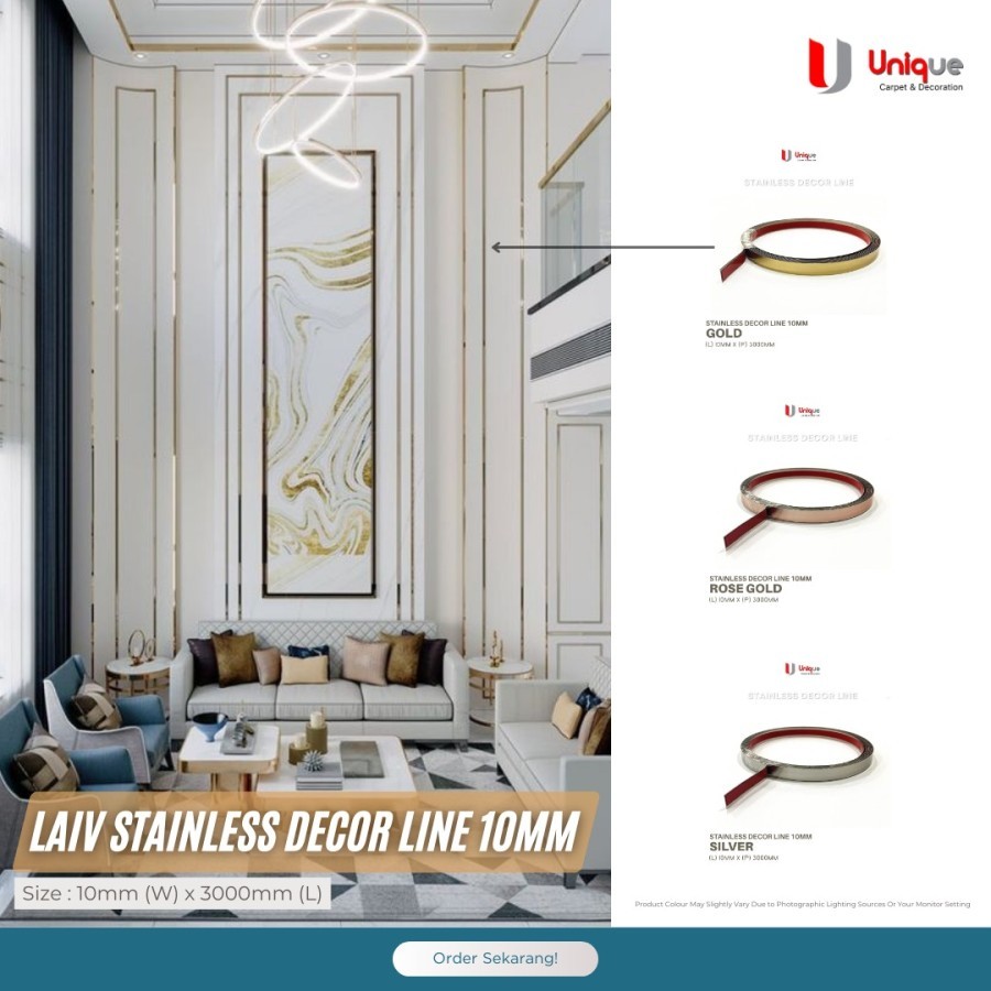 Jual Decor Line Stainless Steel Laiv List Plat Mirror Gulungan 1cm ...