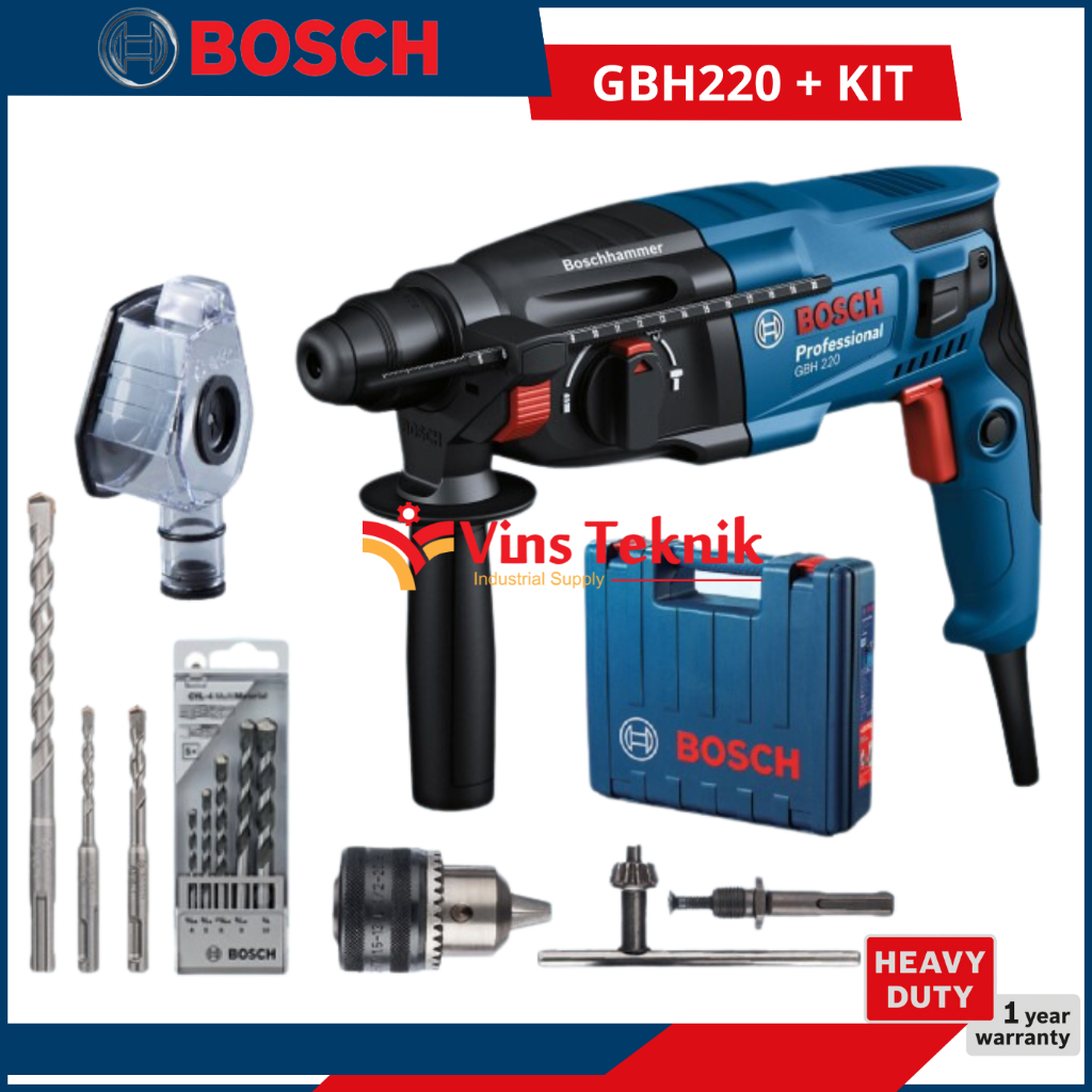 Jual Mesin Bor Beton Bosch GBH220 KIT SDS Plus Rotary Hammer 22mm GBH ...