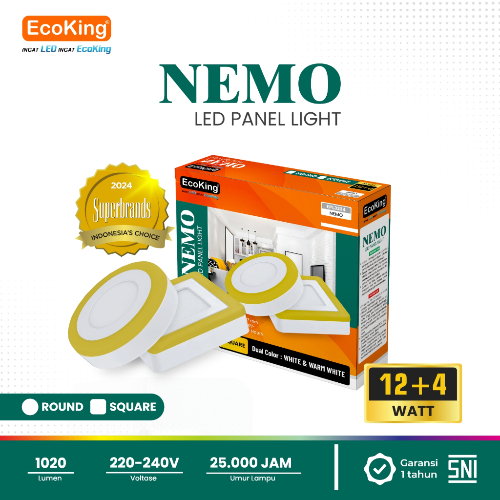 Jual EcoKing LED NEMO Outbow Panel Light Downlight Lampu Plafon Rumah 12W 6 Inch Round / Square ...