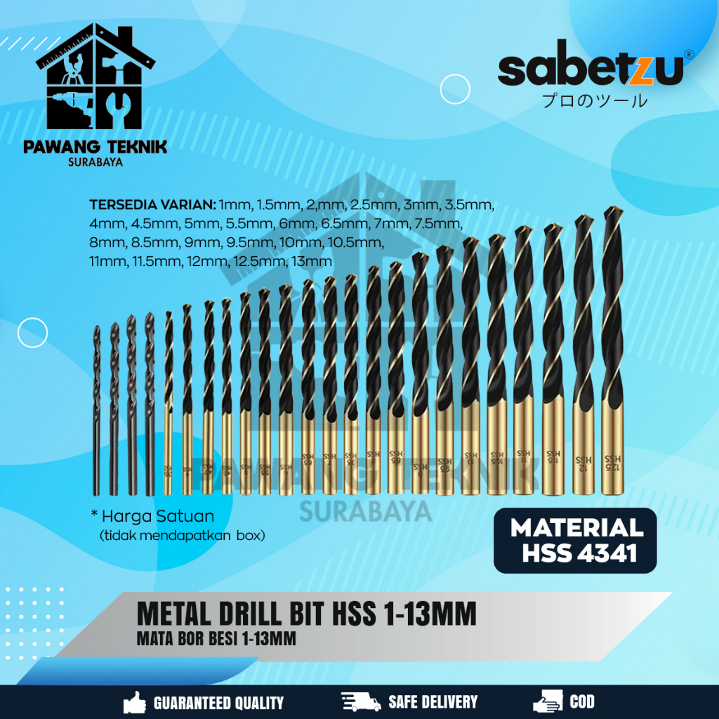 Jual Sabetzu Mata Bor Besi Baja Titanium Coat Heavy Duty HSS 4341 Drill Bit 11,5mm 12mm 12,5mm ...