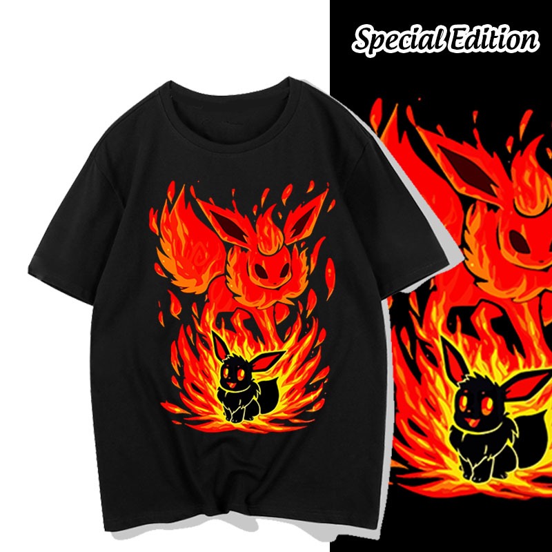 Jual AGASA Kaos Pokemon Eevee Api Kaos Flareon Evolution of Eevee Full ...
